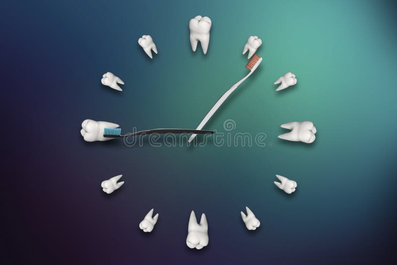 3D Illustration of a Clock Made of Human Teeth with Arrows in the Form ...