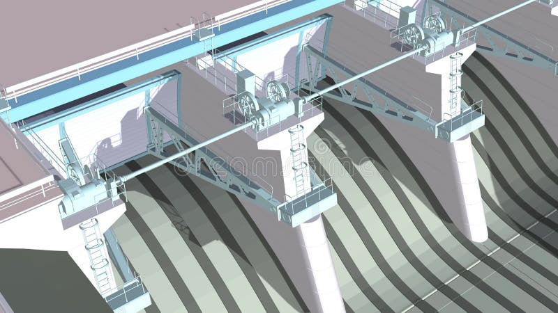 Close Up of Large Dam with Gates Stock Illustration - Illustration of ...