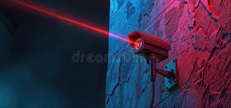 3D Illustration of Close Up on Security Camera with Laser Stock ...