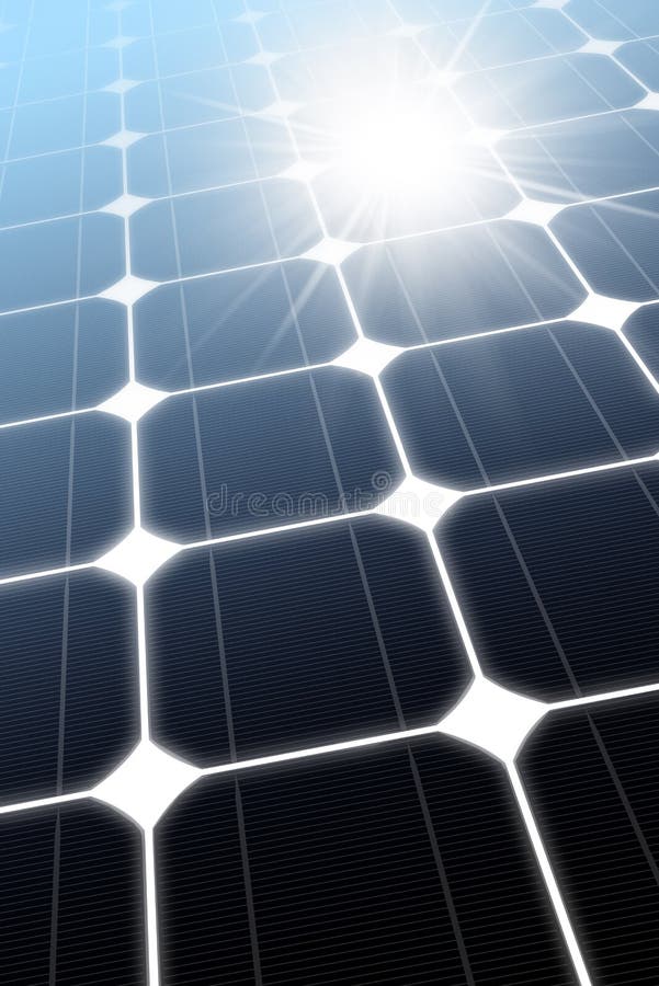 3D Illustration of a Solar Panel with Sun Rays Stock Illustration ...