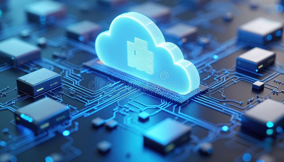 3D Illustration of Cloud Computing, Data Migration, File Integration ...