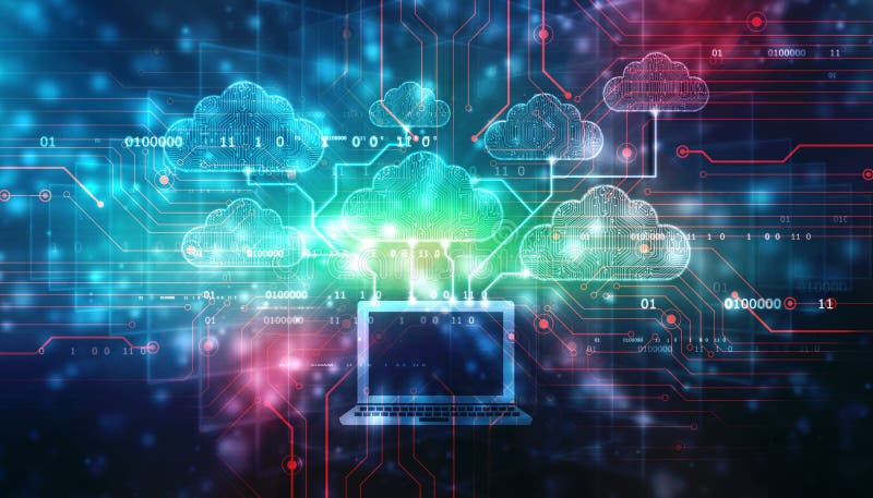 2d Illustration of Cloud Computing Digital Cloud Computing Concept Background. Cyber Technology ...