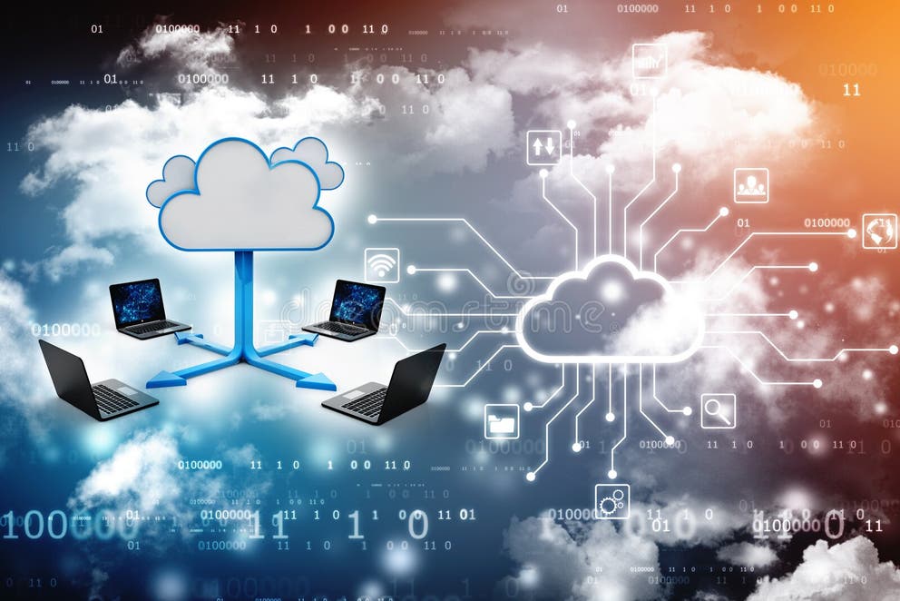 3d Illustration of Cloud Computing, Digital Cloud Computing Concept Background. Cyber Technology ...