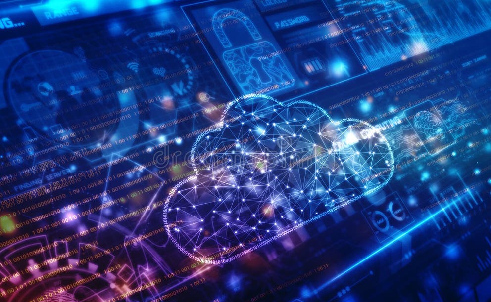 Digital Cloud Computing Concept Background. Cyber Technology, Internet ...