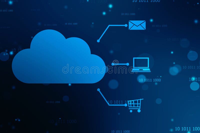 2d Illustration of Cloud Computing, Digital Cloud Computing Concept Background. Stock ...