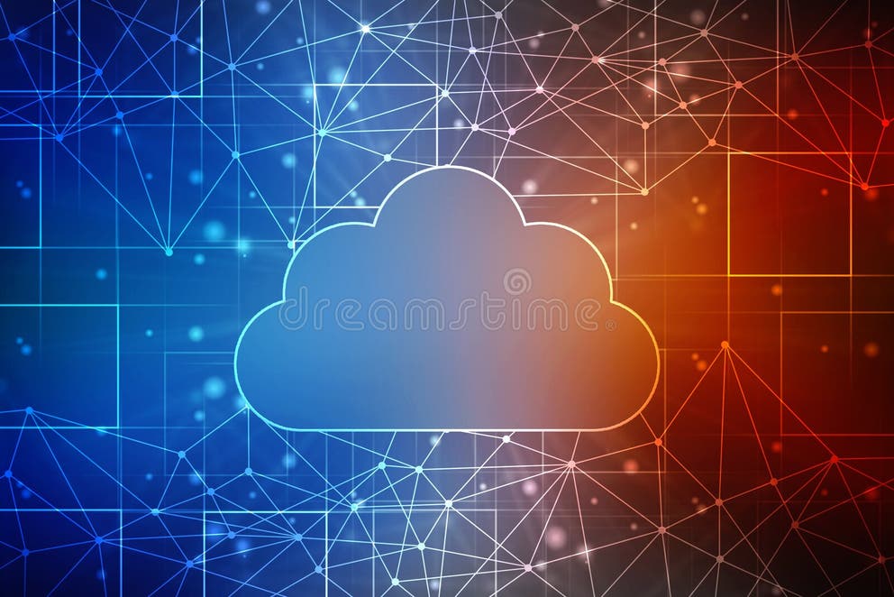 2d Illustration of Cloud Computing, Digital Cloud Computing and Network Concept Background ...