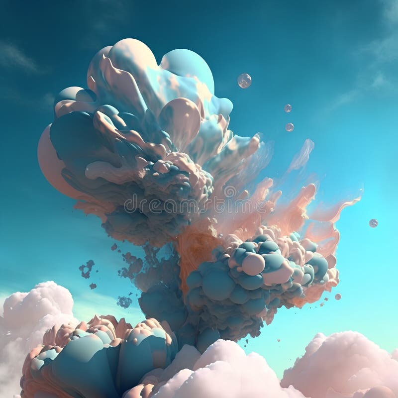 3d Illustration of Clouds and Explosion Over Blue Sky with White Clouds ...