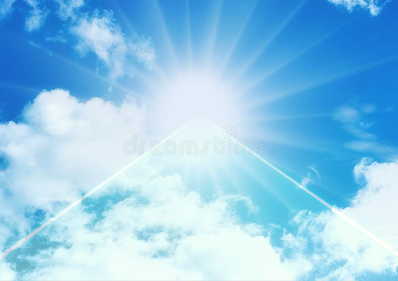 3D Illustration of Clouds Floating in the Blue Sky and a Path of Light ...