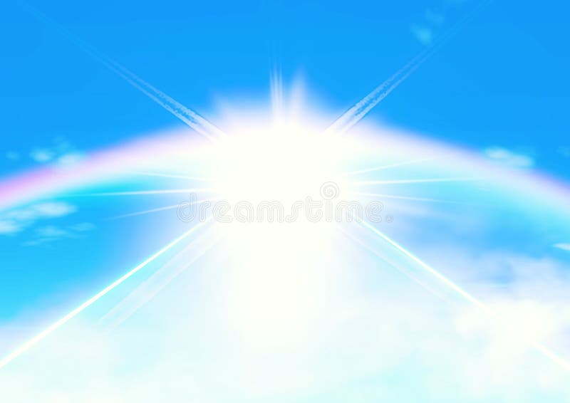 3D Illustration of Clouds Floating in the Blue Sky and a Path of Light ...