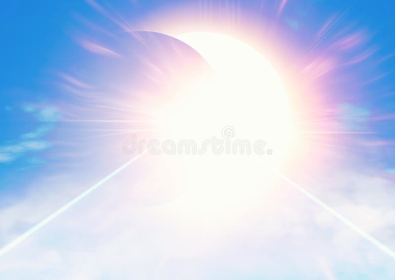 3D Illustration of Clouds Floating in the Blue Sky and a Path of Light ...