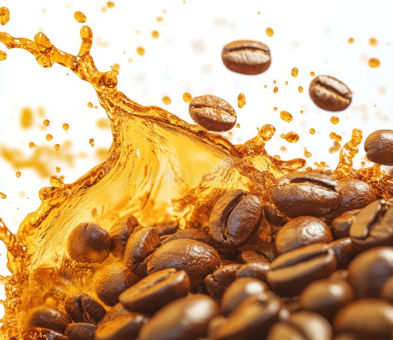 D Illustration of a Coffee Bean with a Splash of Coffee and an Included ...