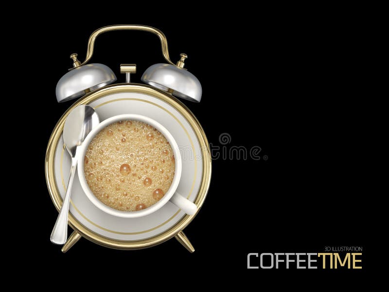 3d Illustration of Coffee Cup Time Clock Concept Design Background ...