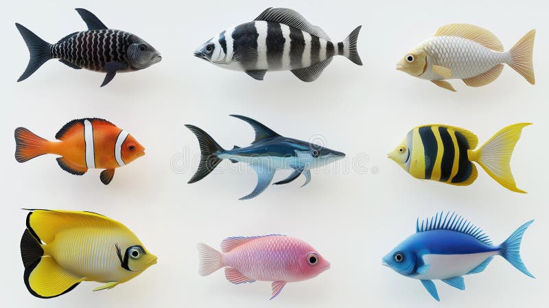 3d Illustration of Collection of 12 Different Types of Fish Stock ...