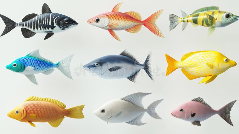 3d Illustration of Collection of 12 Different Types of Fish Stock ...