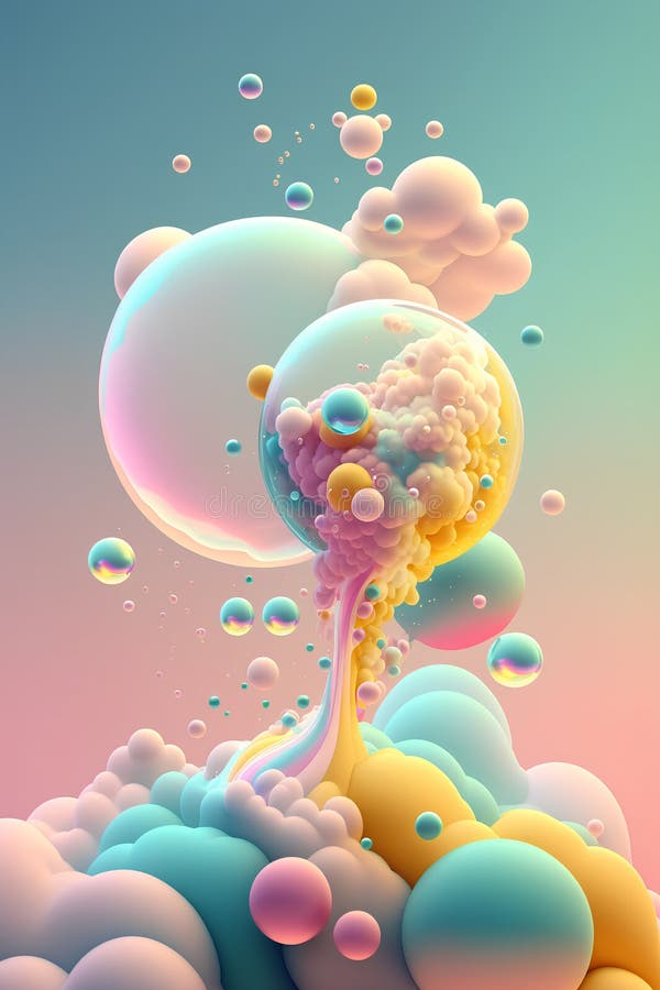 3D Illustration of Colorful Bubbles with Rainbow Gradient Background ...