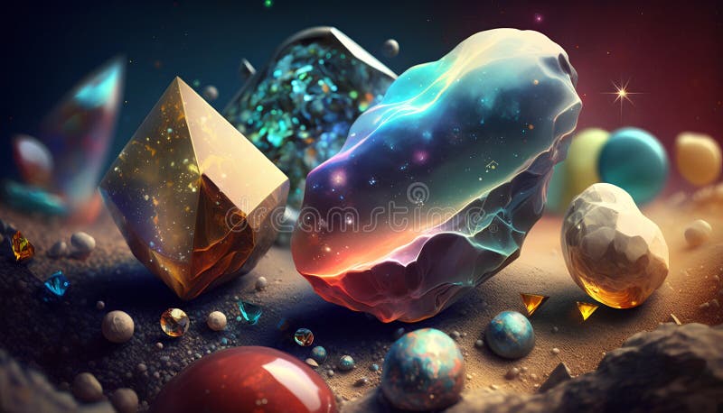 3d Illustration of Colorful Crystals and Minerals in Abstract Space ...