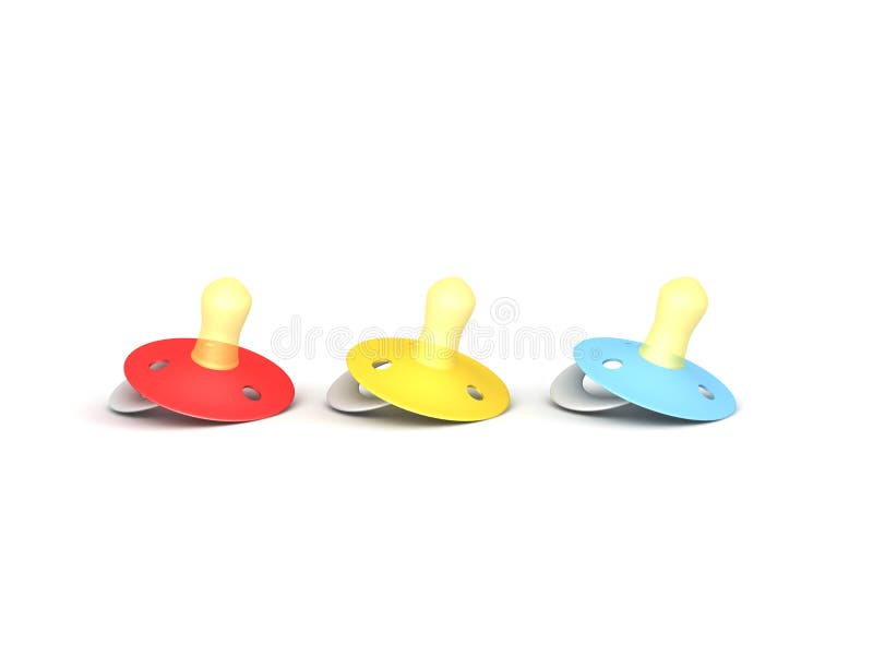 3D Illustration of 3 Colorful Pacifiers Stock Illustration ...