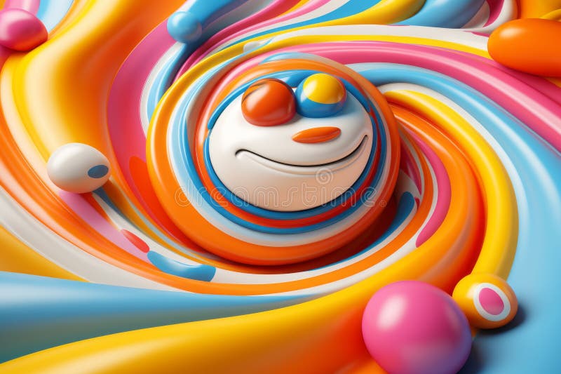 3d Illustration of a Colorful Swirl with a Smiling Face Stock ...