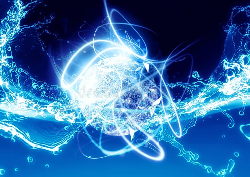 3d Illustration Combining Blue Water Splash and Blue Sphere Stock ...