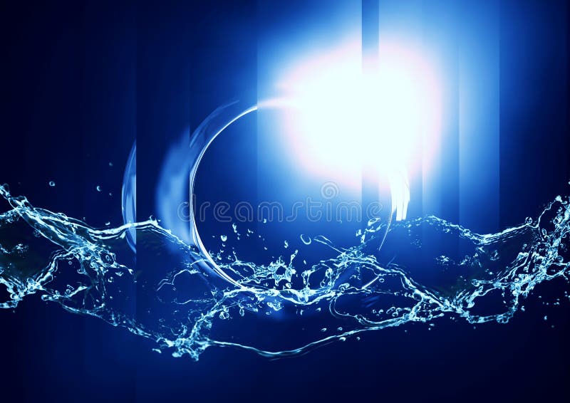 3d Illustration Combining Blue Water Splash and Blue Light Circle Stock ...