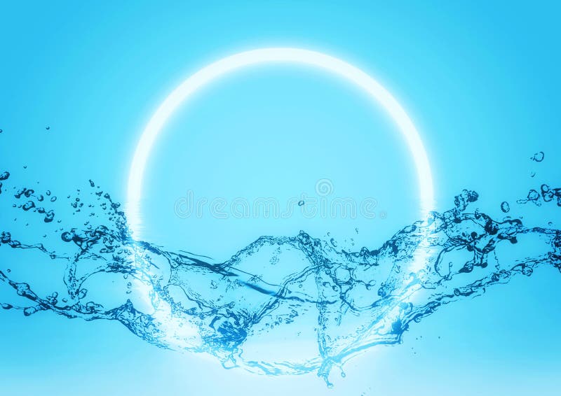 3d Illustration Combining Blue Water Splash and Blue Light Circle Stock ...