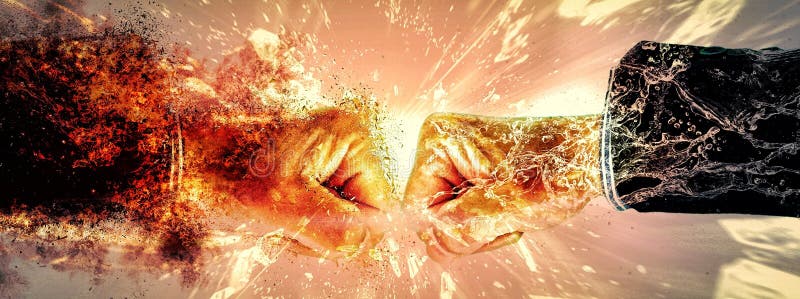 3d Illustration Compositing the Effect of Colliding Fists and Flame ...