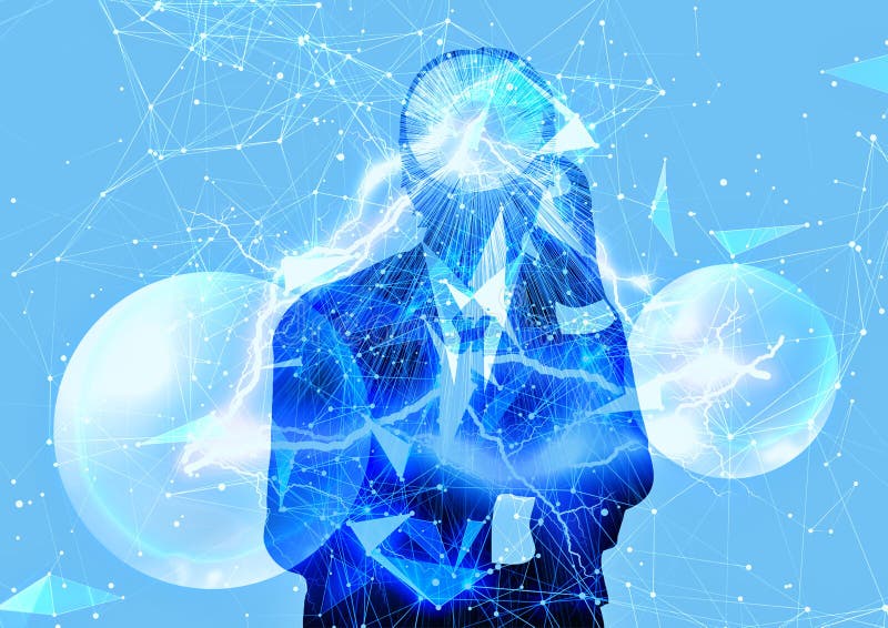 3d Illustration Combining Light Effects on the Silhouette of a Thinking ...