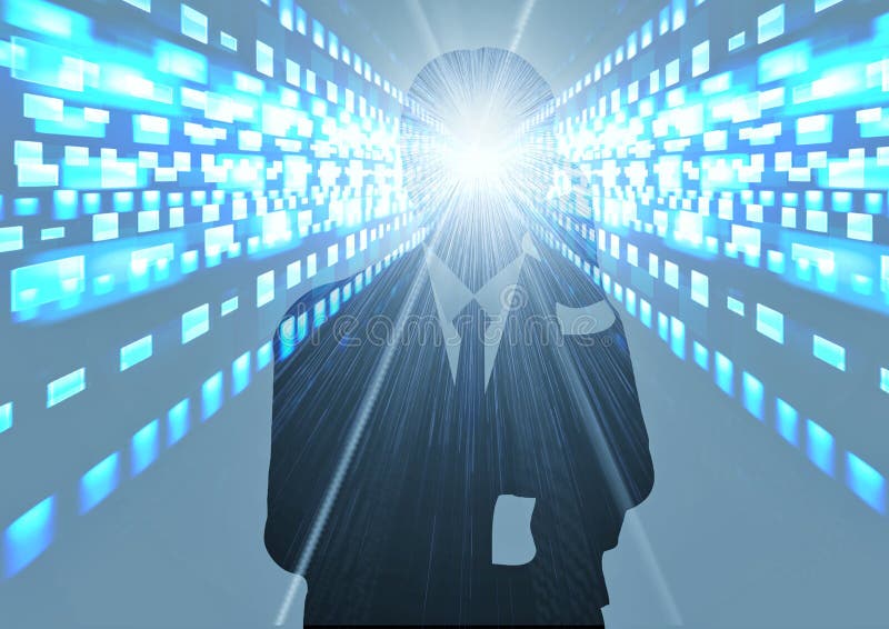 3d Illustration Combining Light Effects on the Silhouette of a Thinking ...