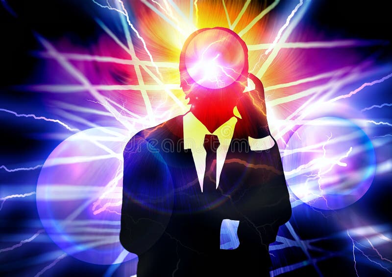 3d Illustration Combining Light Effects on the Silhouette of a Thinking ...