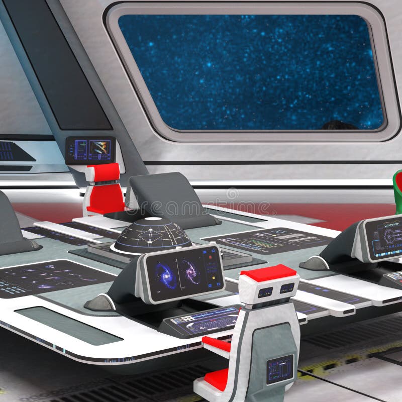3D-illustration of the Command Center in a Science Fiction Starship ...