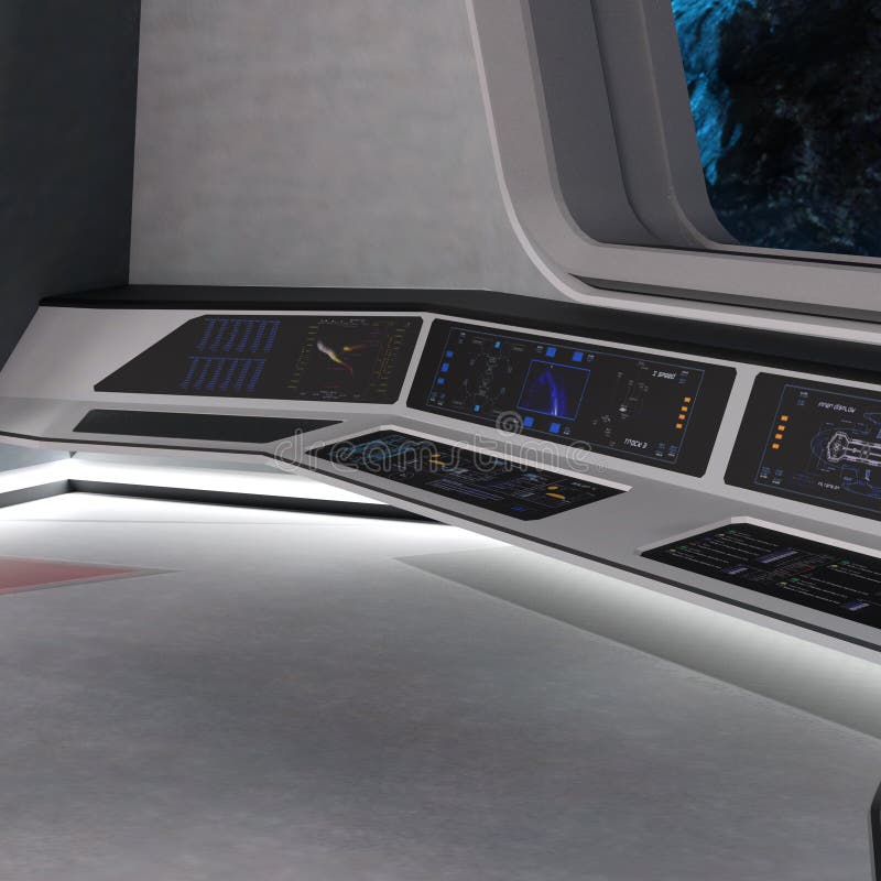 3D-illustration of the Command Center in a Science Fiction Starship ...