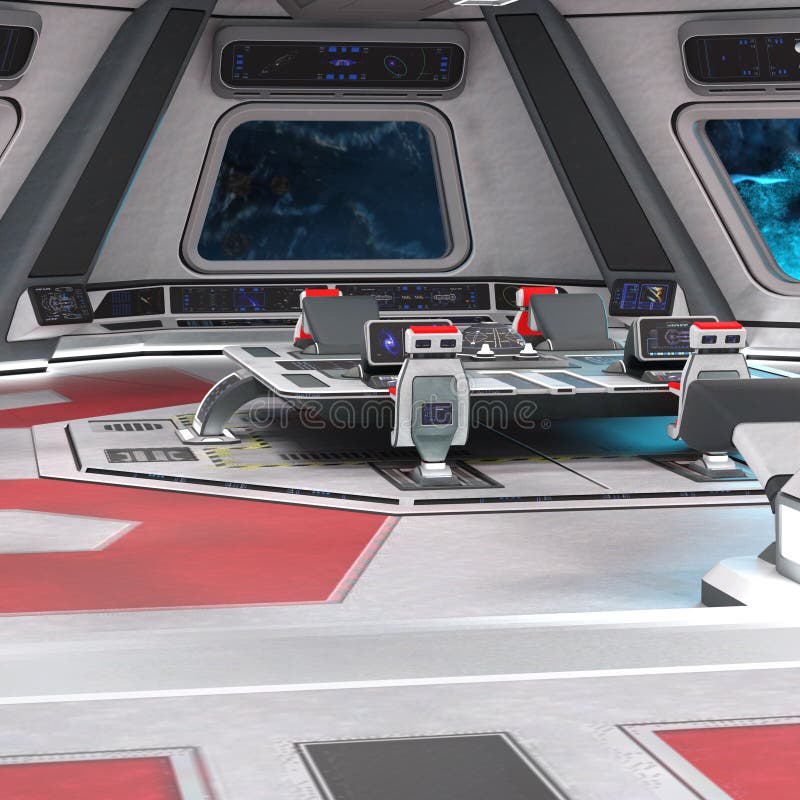 3D-illustration of the Command Center in a Science Fiction Starship ...