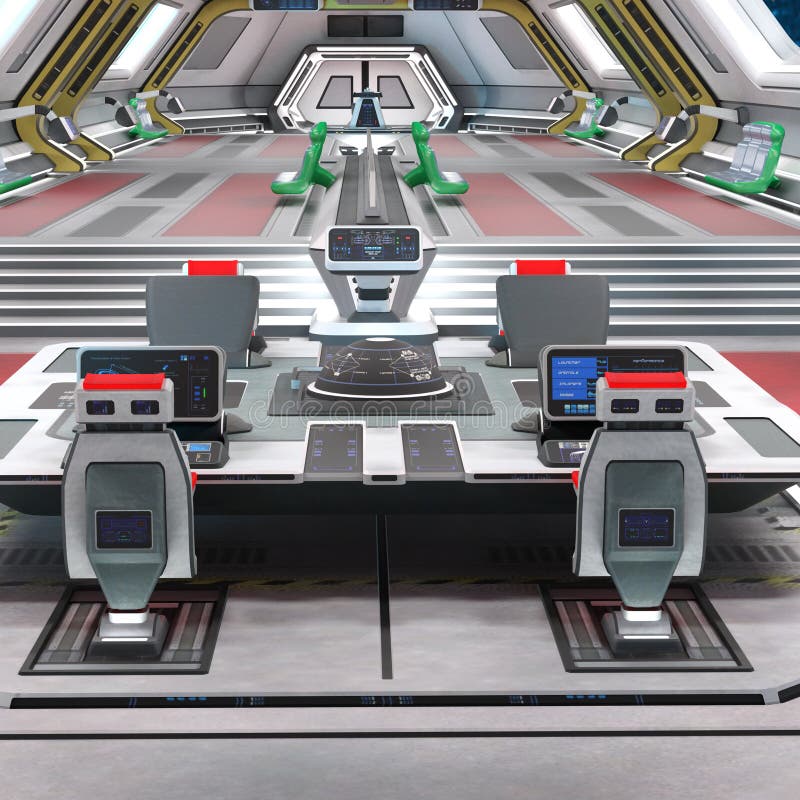 3D-illustration of the Command Center in a Science Fiction Starship ...