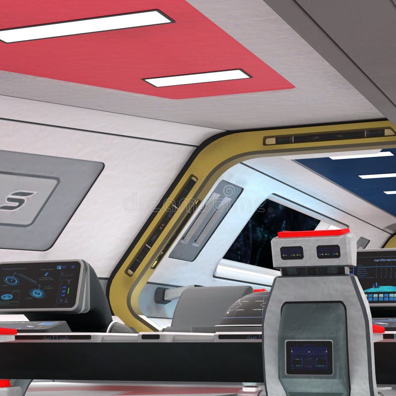 3D-illustration of the Command Center in a Science Fiction Starship ...
