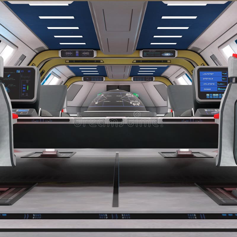 3D-illustration of the Command Center in a Science Fiction Starship ...