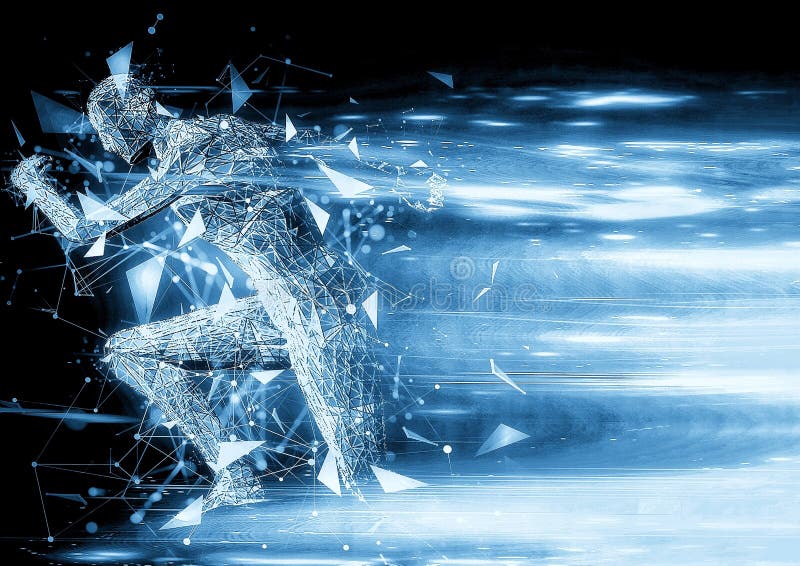 3d Illustration Combining Light Effects on the Silhouette of a Running ...