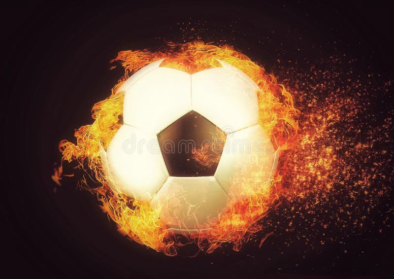 3d Illustration of Black and White Soccer Ball with Fire Effect Stock ...