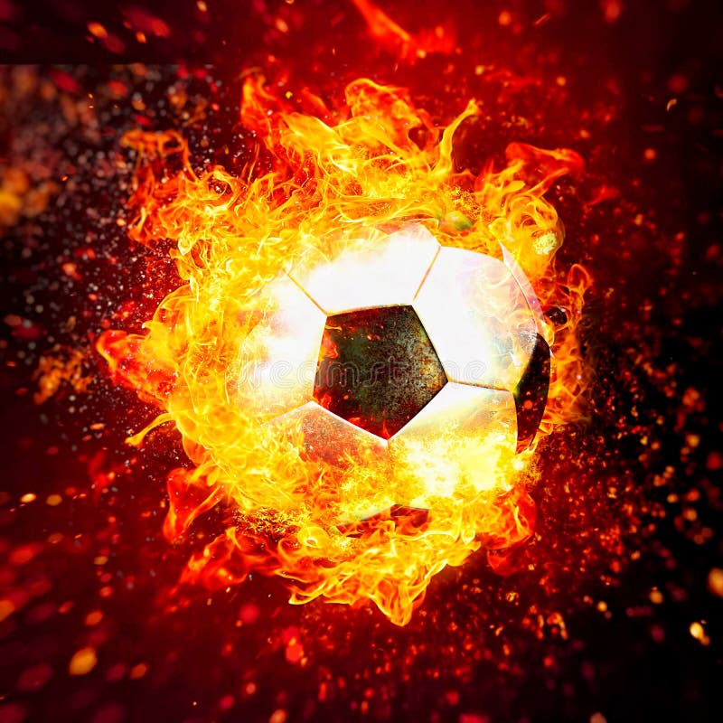 3d Illustration of Black and White Soccer Ball with Flame Effect Stock ...
