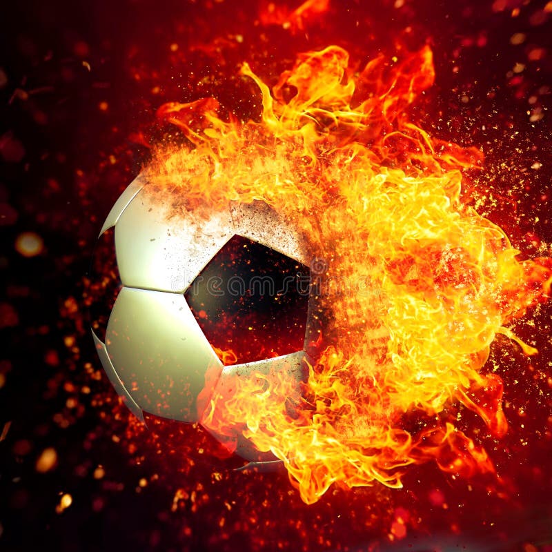 3d Illustration of Black and White Soccer Ball with Flame Effect Stock ...