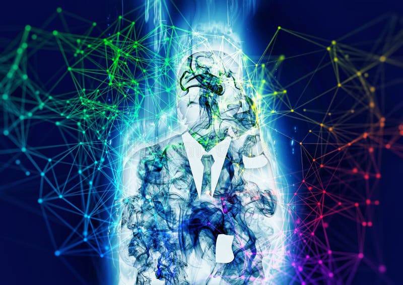 3d Illustration Combining Light Effects on the Silhouette of a Thinking ...