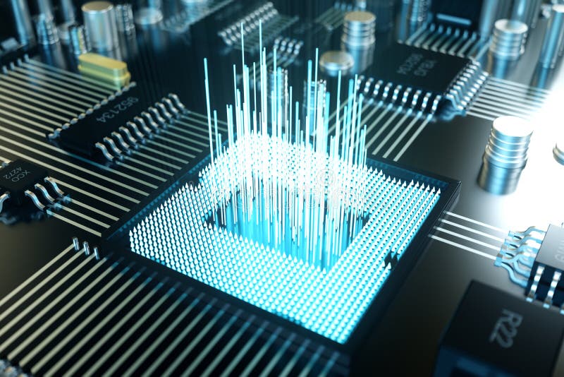3D Illustration Computer Chip, a Processor on a Printed Circuit Board ...