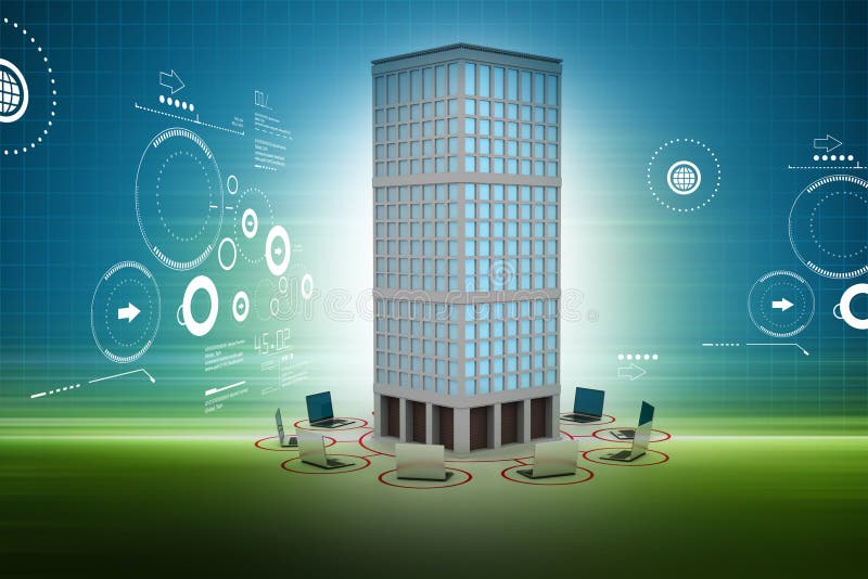 Computer Network Around the Building in Colour Back Ground Stock ...