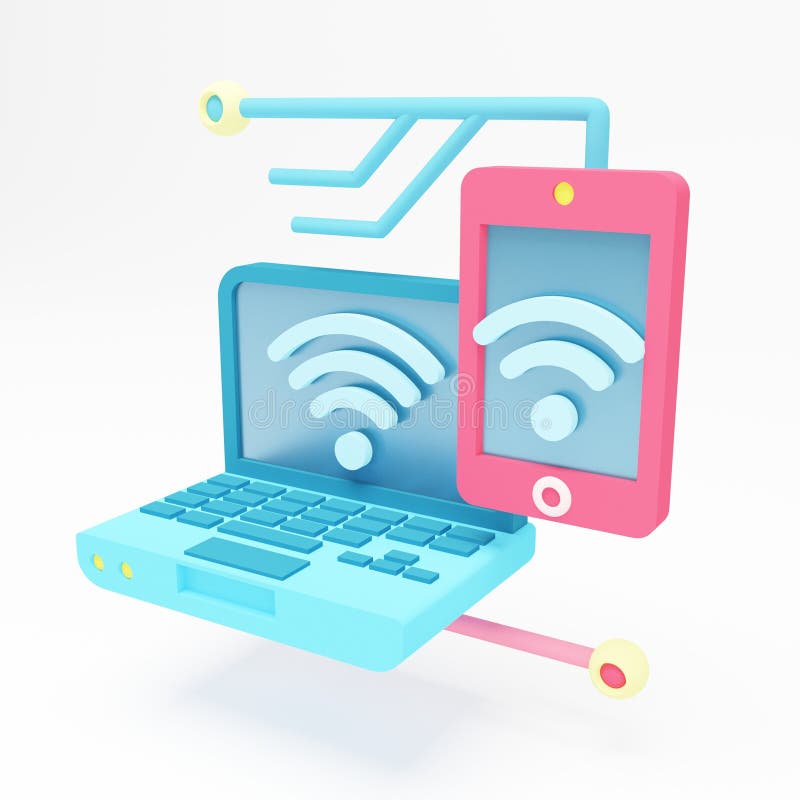 3d Illustration of a Computer Network about a Wireless Device Stock ...
