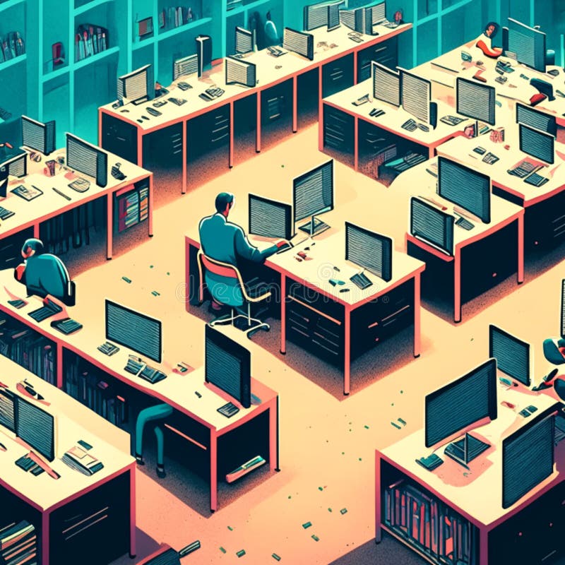 3d Illustration of a Computer Room with a Lot of Computers. AI ...