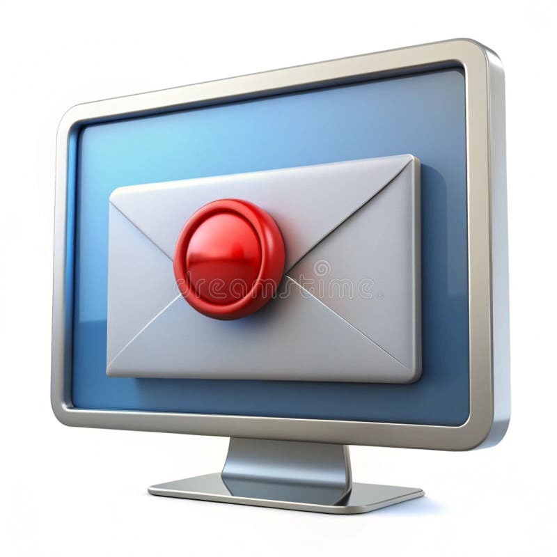 Computer Screen with Envelope and Red Button 3D Illustration Isolated ...
