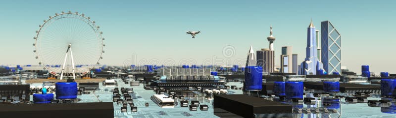 3D city computer chip stock illustration. Illustration of microchip ...