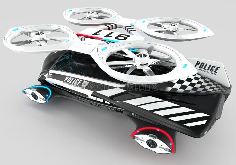 3D Illustration of a Conceptual Flying Multifunctional Police ...