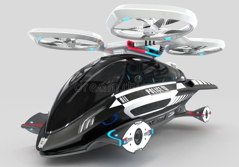 3D Illustration of a Conceptual Flying Multifunctional Police ...