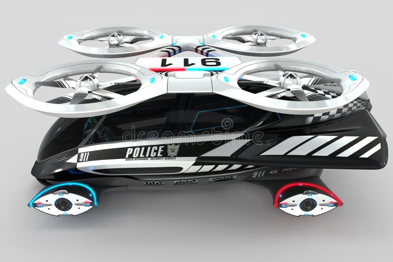 3D Illustration of a Conceptual Flying Multifunctional Police ...