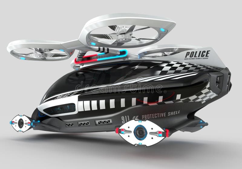 3D Illustration of a Conceptual Flying Multifunctional Police ...